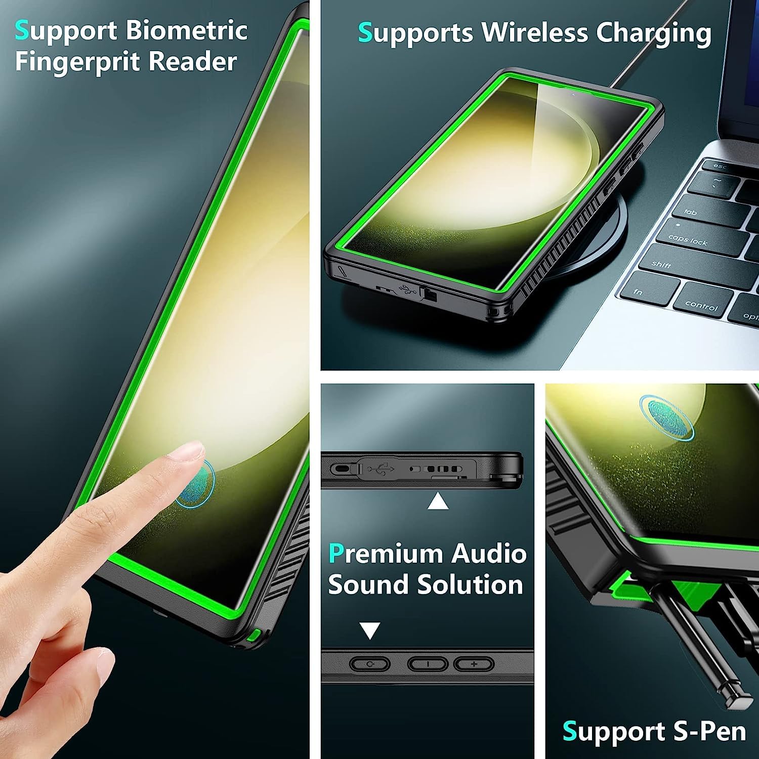 SPIDERCASE Designed for Samsung Galaxy S23 Ultra Case Waterproof,Built-in Screen Protector Full Protection Heavy Duty Shockproof Anti-Scratched Rugged Case for Galaxy S23 Ultra 5G 6.8'' 2023 Green