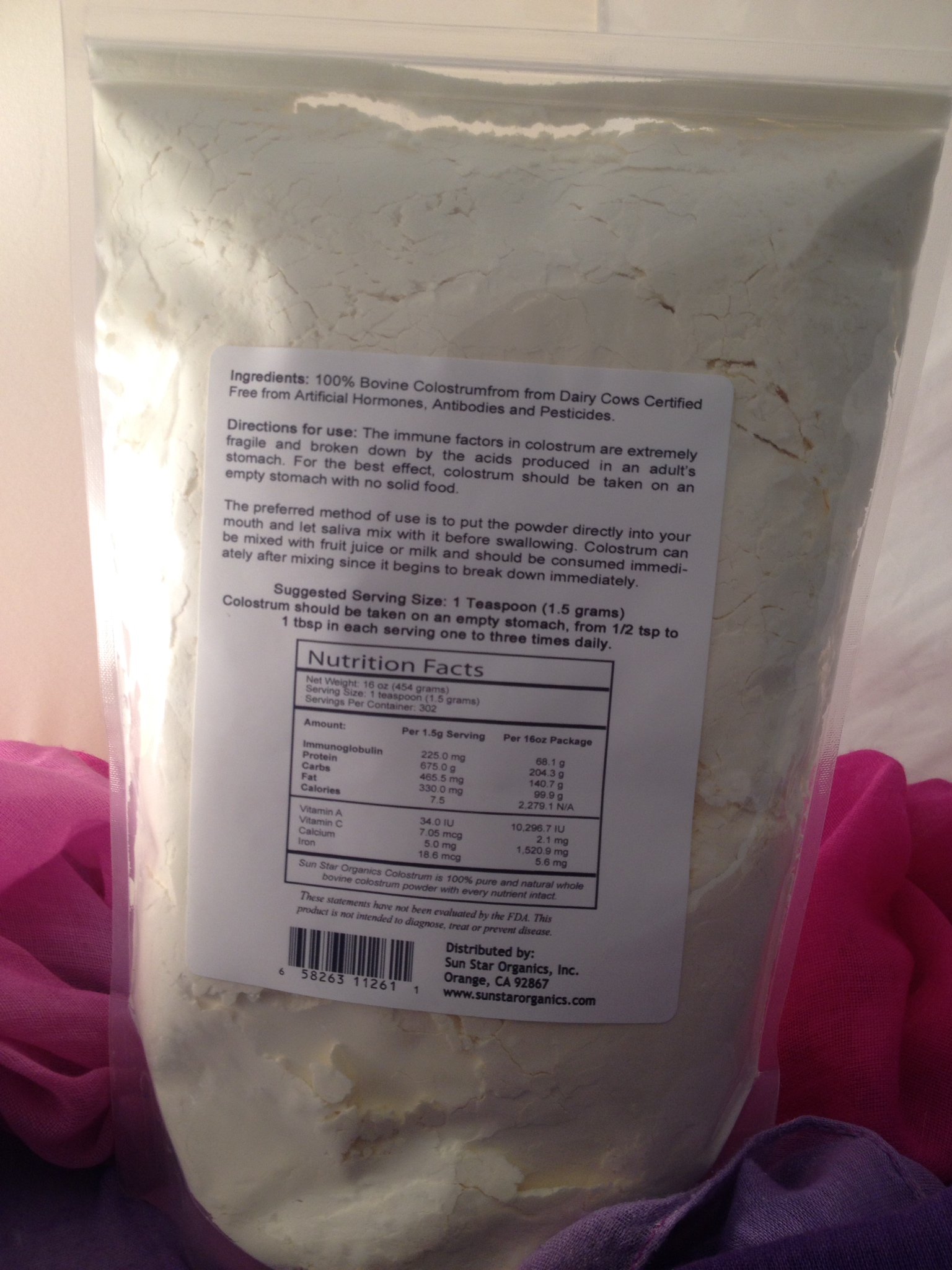 Sun Star Organics Native Colostrum - High 20 IgG - 1st Milkings (1 Pound)
