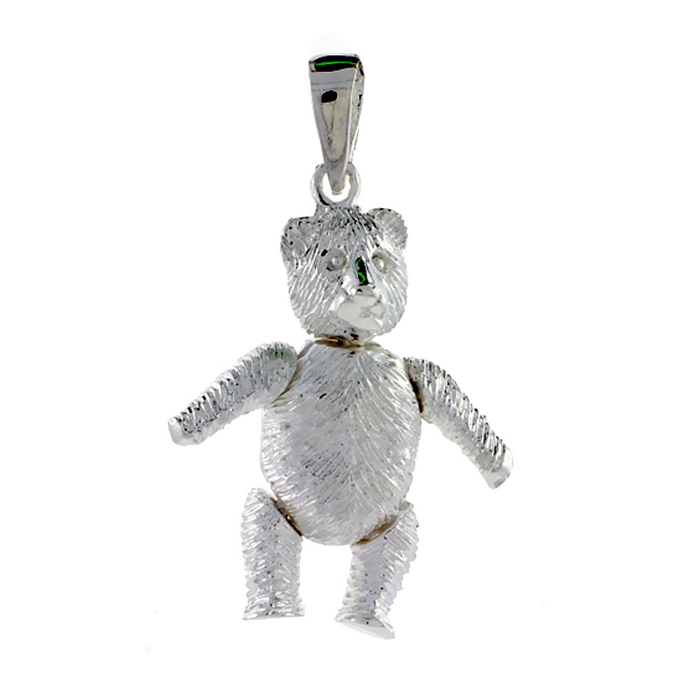 Sterling Silver Large Movable Teddy Bear Pendant, 1 inch long