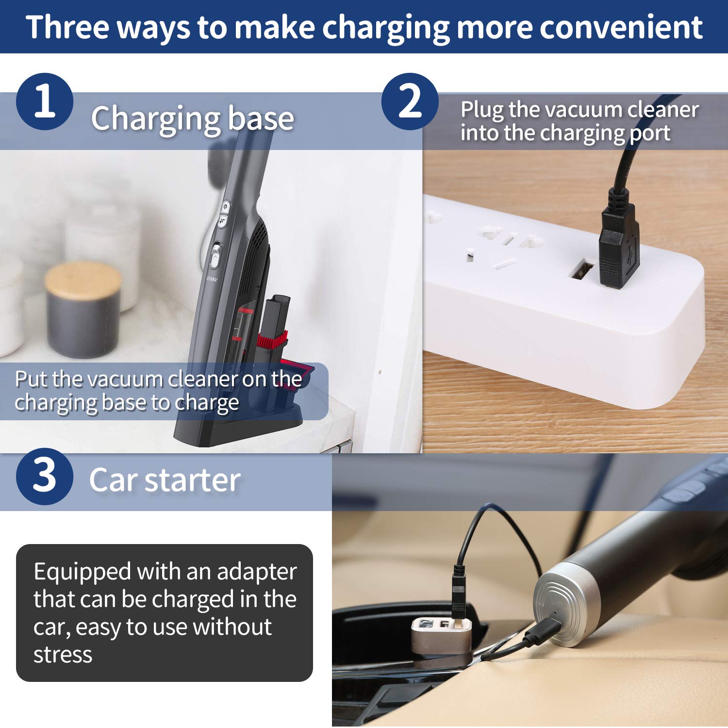 YANTU Handheld Vacuum Cleaner, Cordless Vacuum Cleaner with 14kpa Powerful Suction, Hand Vacuum, brushless Motor,Multi Brushes, Charging Dock for Home & Car use