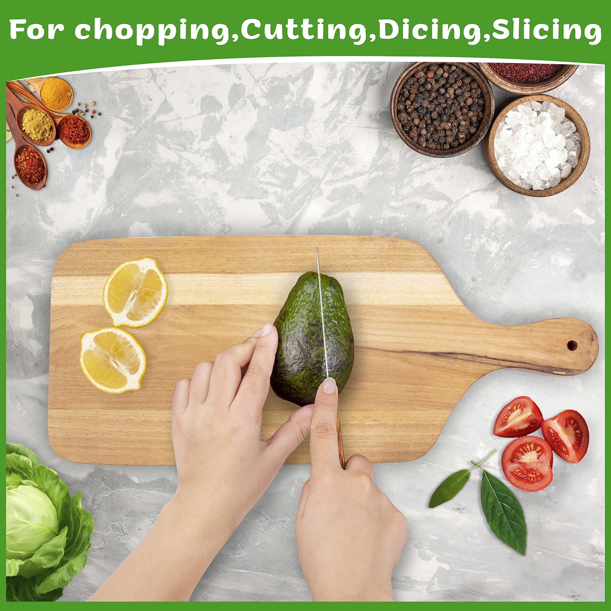 Wood Cutting Board with Handle - Wooden Cheese Board, Mothers Day Gifts, Kitchen Chopping Boards for Bread Meat Fruit Cheese Cutting boards Serving Board Butcher Block Charcuterie Platter, 17" x 7"