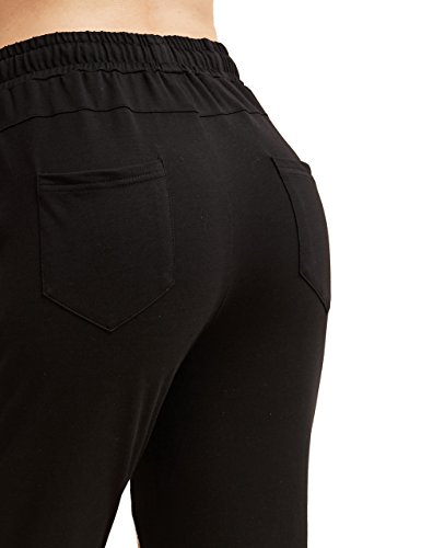 SweatyRocks Women's Drawstring Waist Long Workout Yoga Active Pant with Pocket DARK Grey Black XX-Large