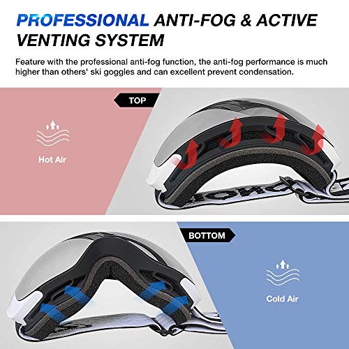 ZIONOR X PRO Ski Snowboard Snow Goggles with Magnetic Interchangeable Dual Layer Lens Anti-fog UV Protection for Men Women Adult (VLT 13% Silver Lens)