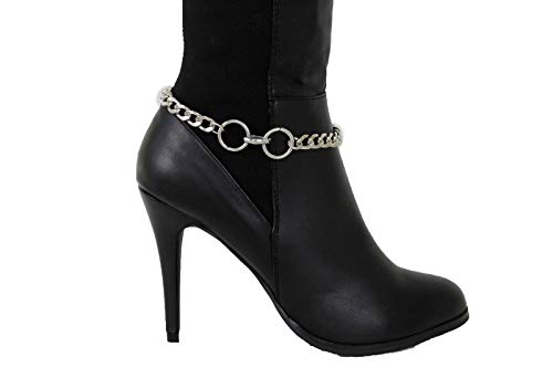 Trendy Fashion Jewelry TFJ Women Western Boot Chains Metal Bling Bracelet Anklet Circle Round Ring Charm Silver