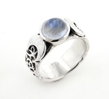 Sterling Silver Lunar Moon Phases and Rainbow Moonstone Ring Size 11(Sizes 4,5,6,7,8,9,10,11,12)