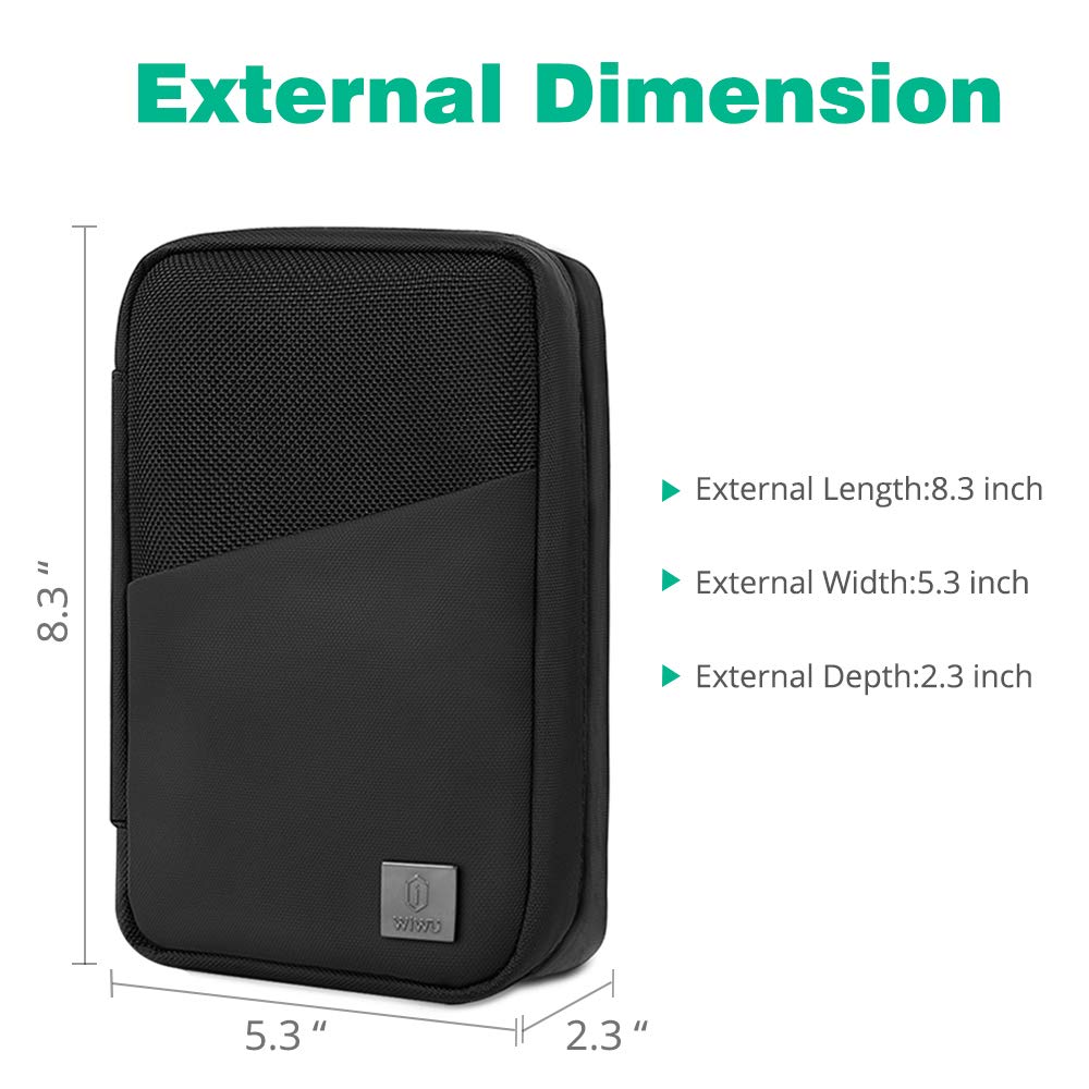 WIWU Travel Cable Organizer Bag, Waterproof Electronics Accessories Pouch Bag for Apple Pencil,Hard Drives, Cable, Charger, Phone, USB, SD Card (Black