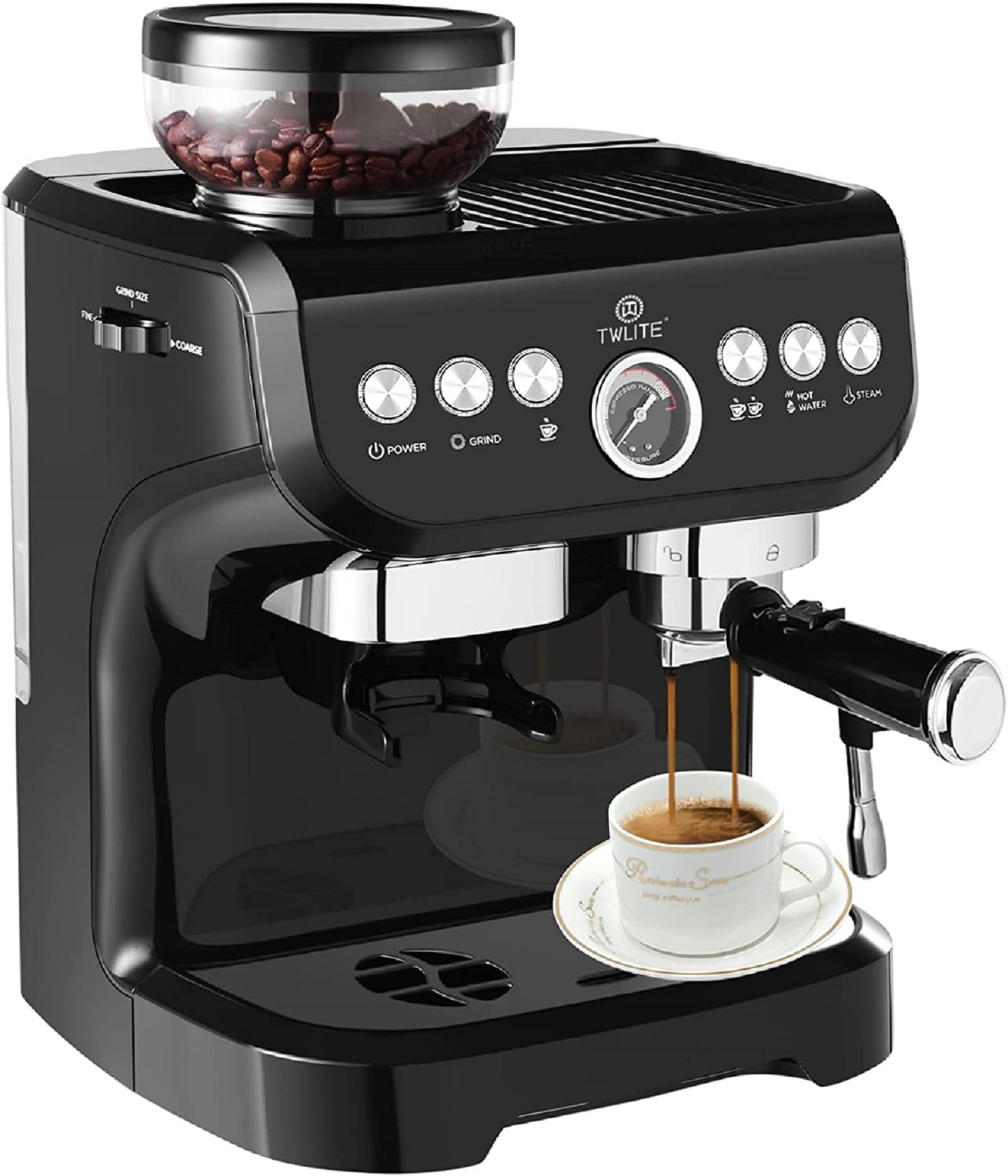 Trustmade Premium Espresso Machine Coffee Maker with Milk Frother, Coffee Grinder, Commercial Coffee Maker Automatic Stainless Steel, Removable Parts for Easy Cleaning,15 Bar