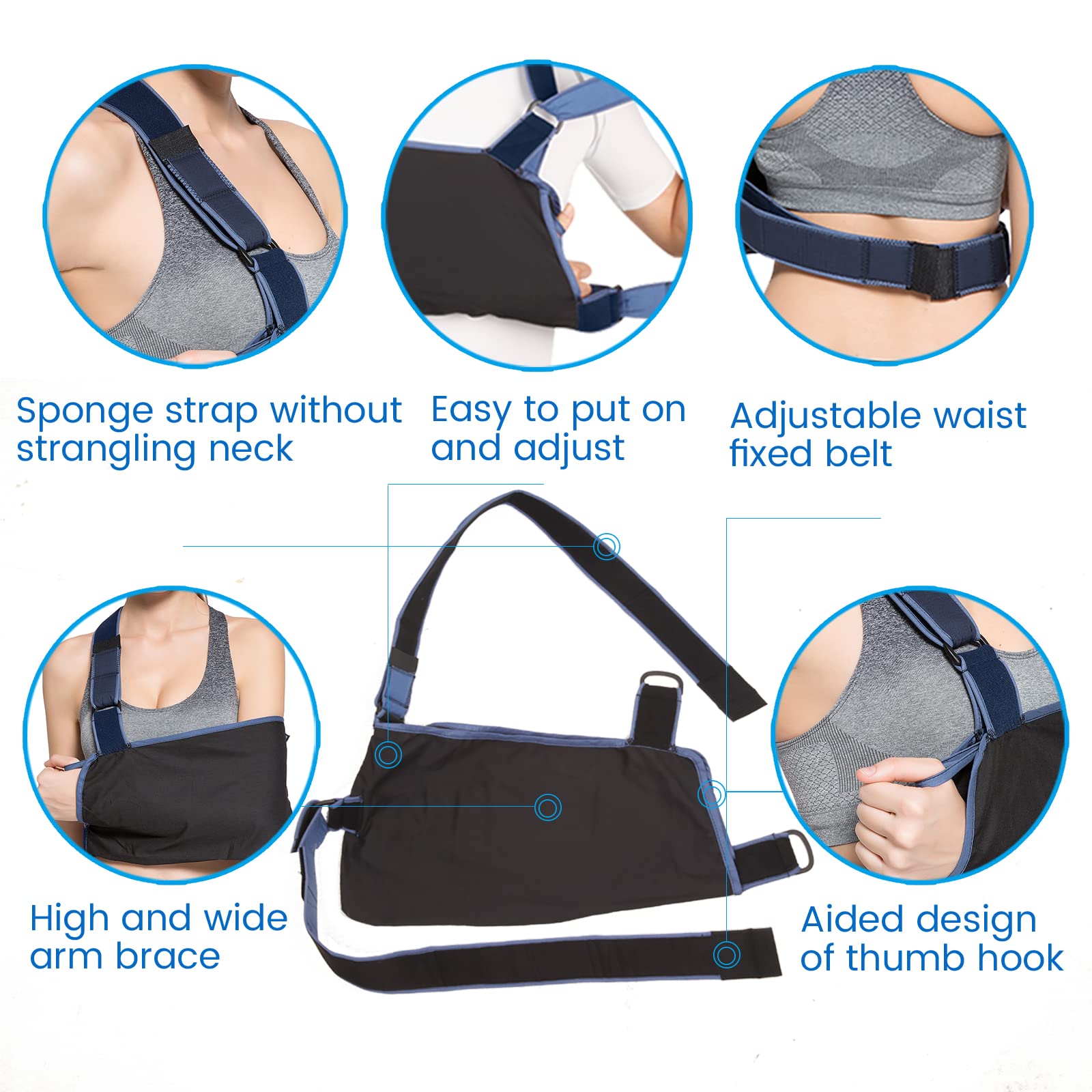 Velpeau Arm Sling with Waist Strap - Can Be Used During Sleep - Shoulder & Rotator Cuff Support - Adjustable Medical Sling for Subluxation, Dislocation, Sprains, Strains & Tears (Medium)