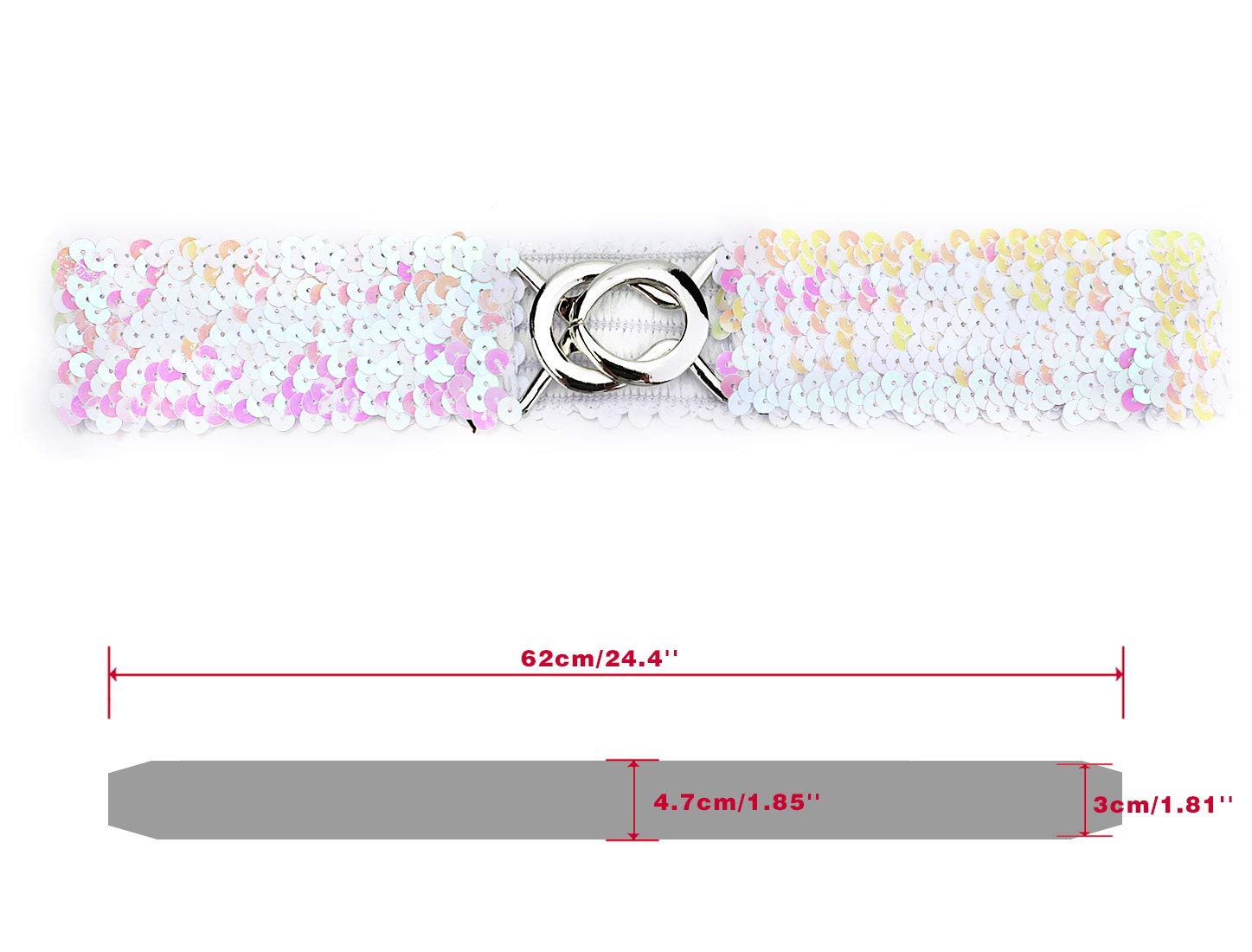 uxcell Lady Sequins Decor Metal Interlooking Buckles Elastic Waist Belt Fit Waist Girth:19.68"/50cm to 29.52"/75cm Black & Multicolor