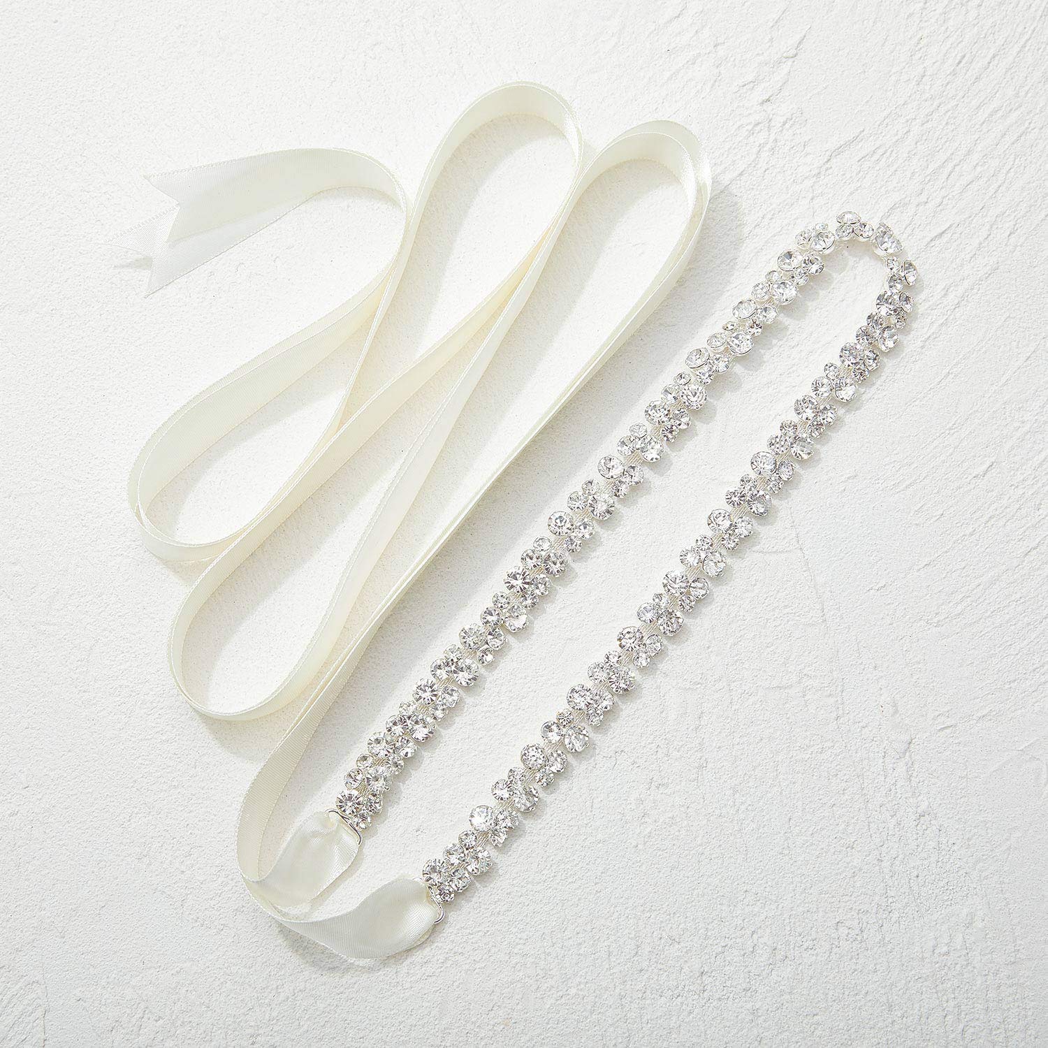 SWEETV Bridal Belt with Rhinestones Wedding Dress Belt Crystal for Brides Bridesmaids, Silver