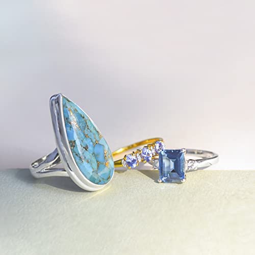 YoTreasure Blue Copper Turquoise Ring 925 Sterling Silver Jewelry