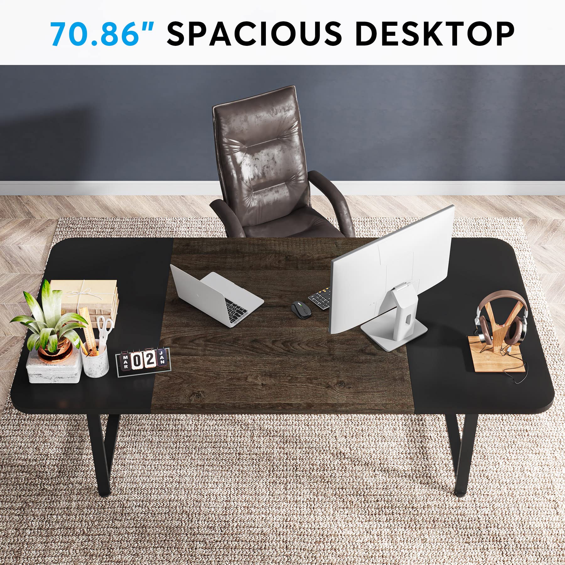 Tribesigns 6FT Conference Table, 70.86" W x 35.43" D Meeting Room Table Boardroom Desk for Office Conference Room, Splicing Board with Heavy Duty Metal Frame, Vintage Grey/Black
