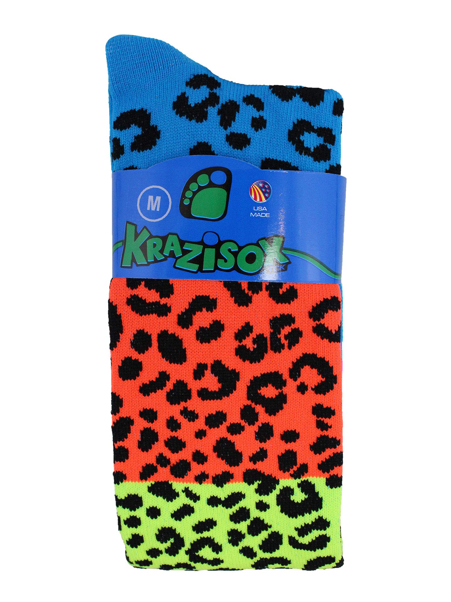 TCK Neon Rainbow Fun Print OTC Socks (Leopard Print, Small)