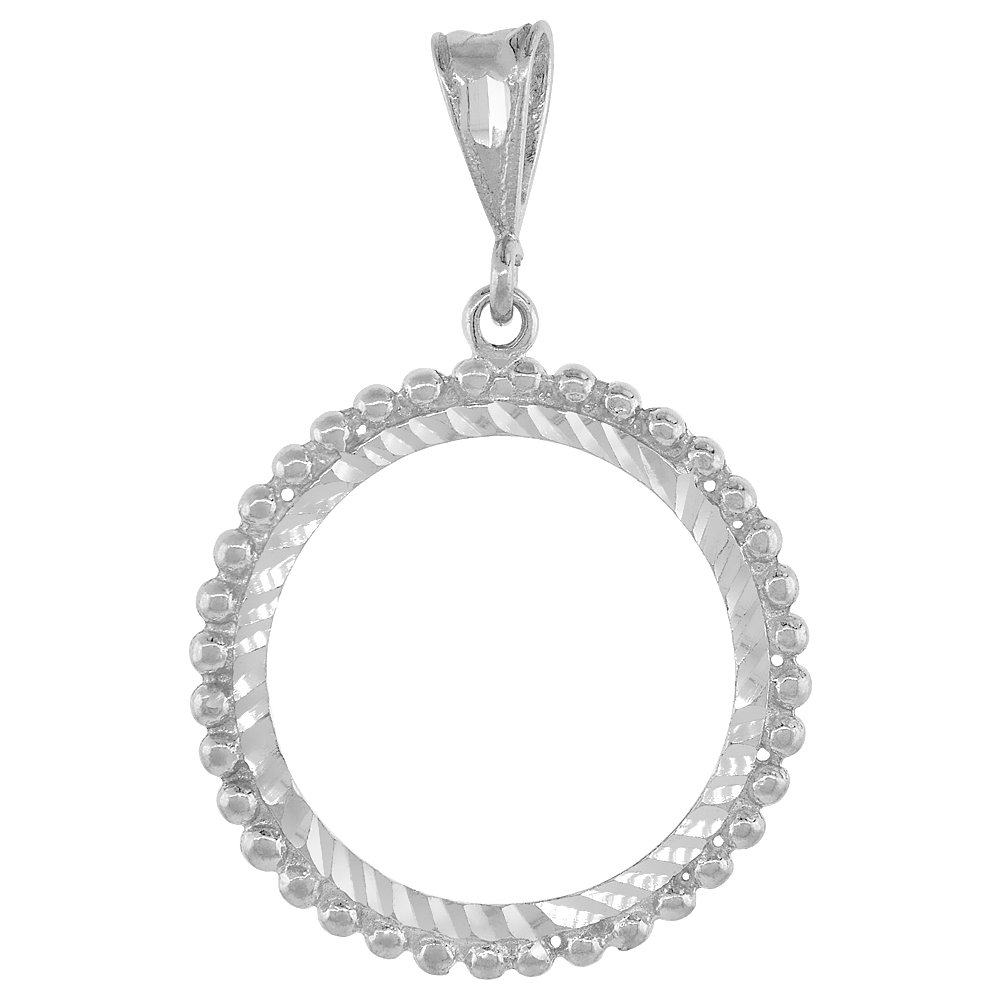 Sterling Silver Quarter Dollar Bezel 24 mm Coins Prong Back Bead Edge Diamond Cut 25 Cent Coin NOT Included