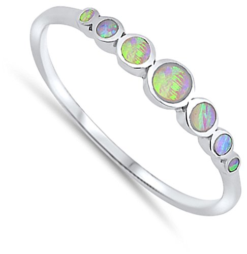 Round Circle Pink Simulated Opal Journey Ring New .925 Sterling Silver Band Size 12