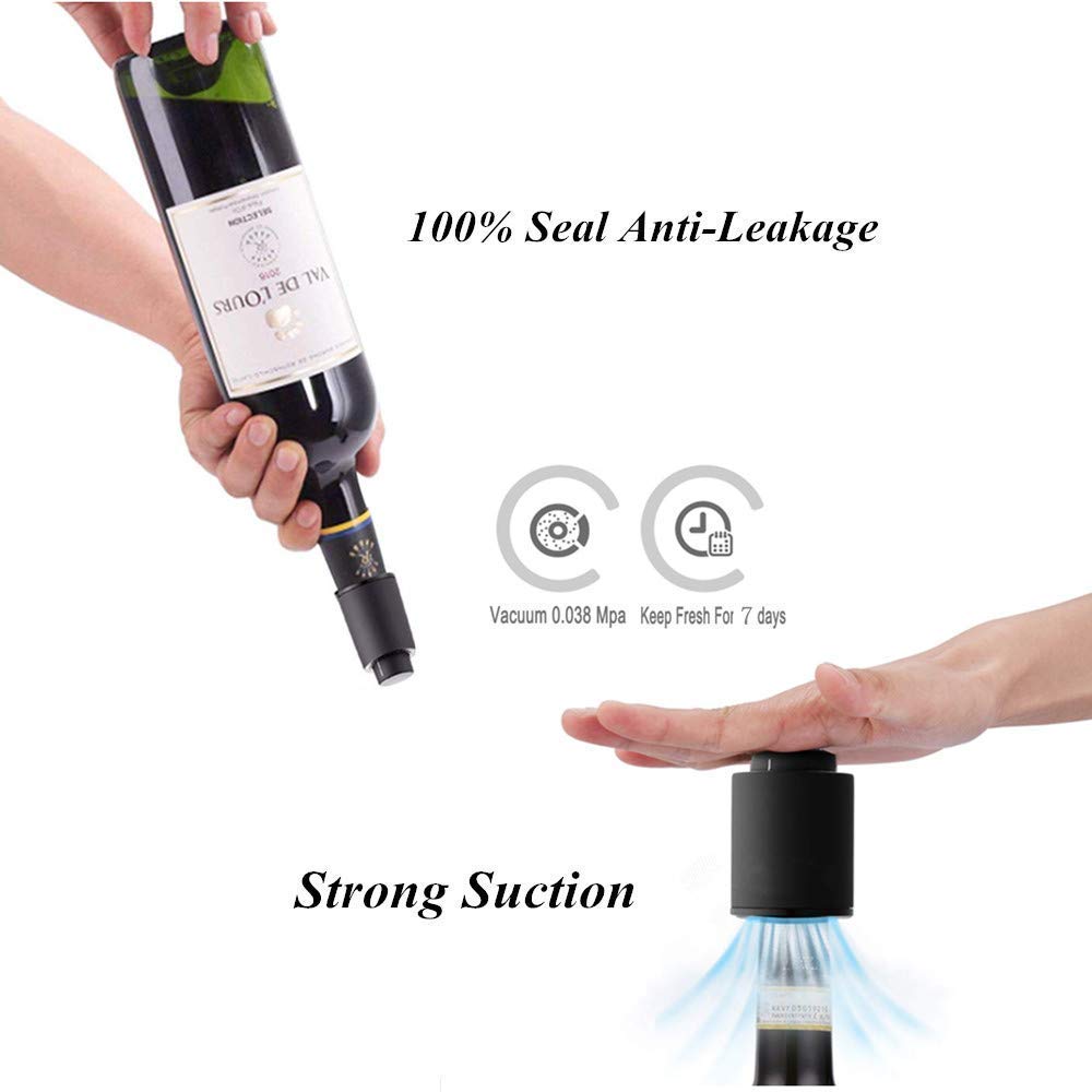 Z-oneMart 2 Pack Wine Bottle Stopper Vacuum with Time Scale Record, Vacuum Champagne Stoppers, Reusable Wine Preserver Bottle Saver, Wine Corks Keep Fresh, Fits Any Bottle