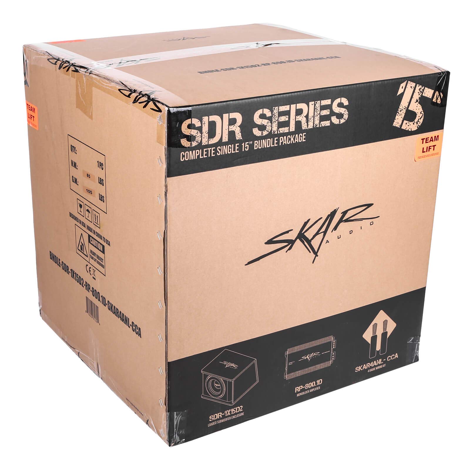 Skar Audio Single 15" Complete 1,200 Watt SDR Series Subwoofer Bass Package - Includes Loaded Enclosure with Amplifier