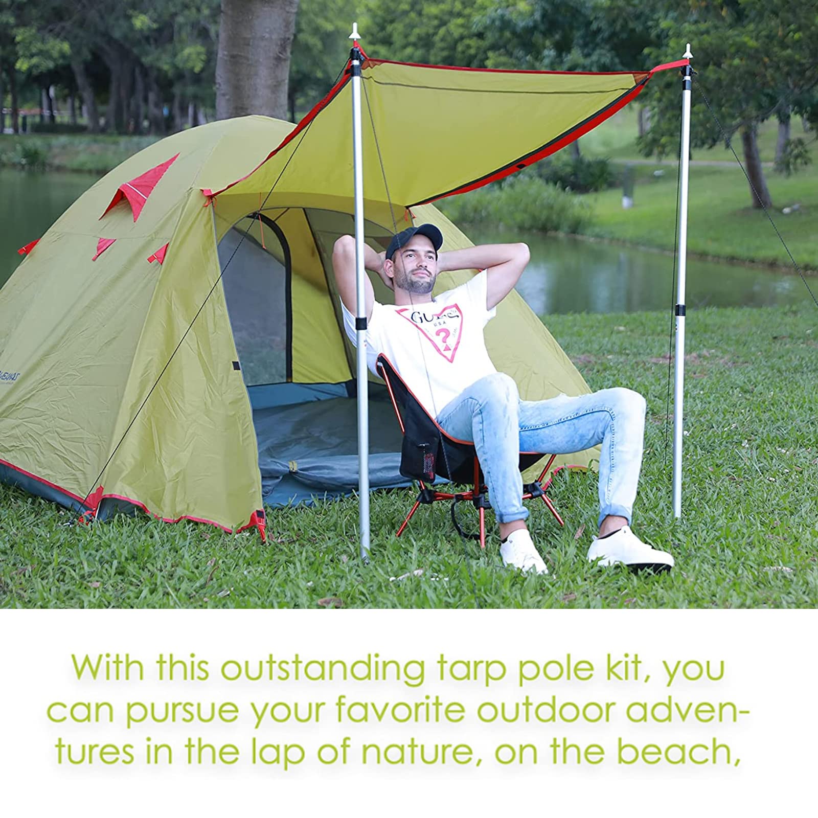 Weanas Tarp Poles Adjustable Heavy Duty, Set of 2 Aluminum Tarp Poles Telescoping Collapsible Lightweight Tent Tarp Poles for Camping Awning Backpacking
