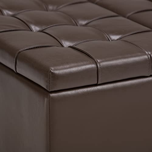 SIMPLIHOME Harrison 36 inch Wide Square Coffee Table Lift Top Storage Ottoman, Cocktail Footrest Stool in Upholstered Chocolate Brown Tufted Faux Leather for the Living Room,