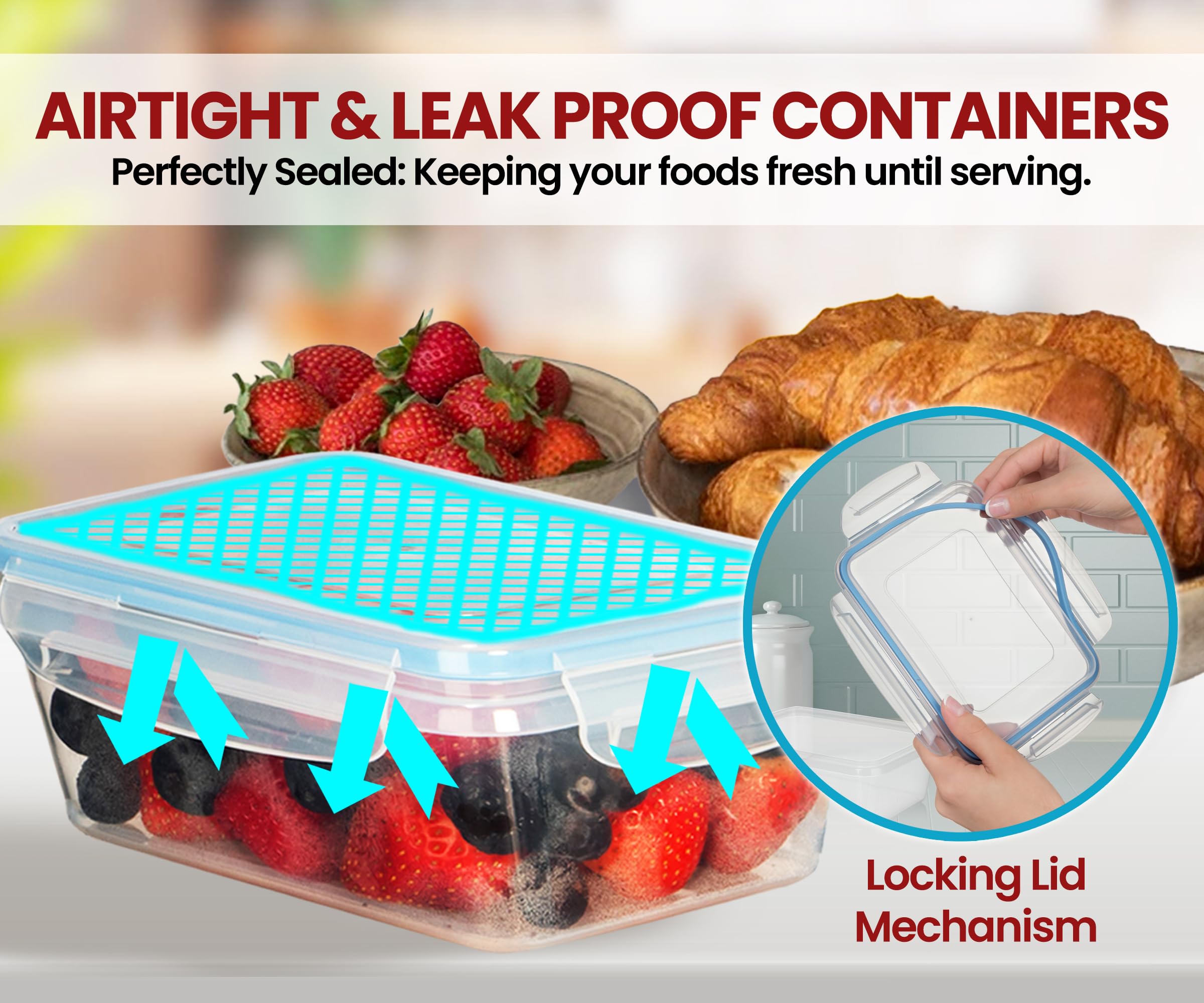 Shazo 36 pc Food Storage Containers with Lid, Plastic Food Containers for Kitchen Organization Airtight Leak Proof Meal Prep Easy Snap Lock Lunch Box - BPA Free Food Prep Storage Container
