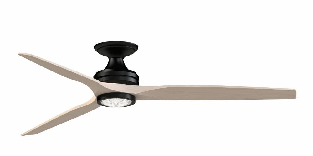 Spitfire - 3 Blade Flush Ceiling Fan with Light Kit-21.08 Inches Tall and 64 Inches Wide-Black Finish-White Washed Blade