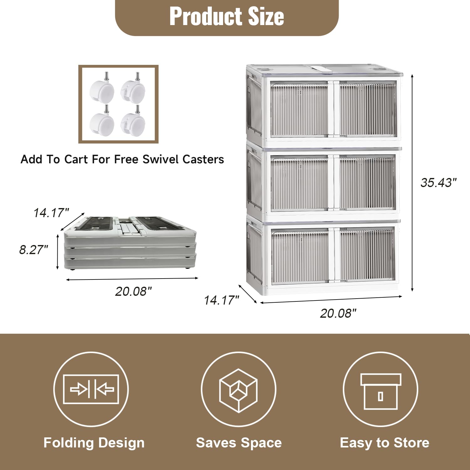 YARWAYER Closet Organizers and Storage - Foldable Storage Cabinet with Lids and Wheels Large Stackable Plastic Storage Bins with Safety Latching Doors Storage Boxes for Home,Toys,3 Pack