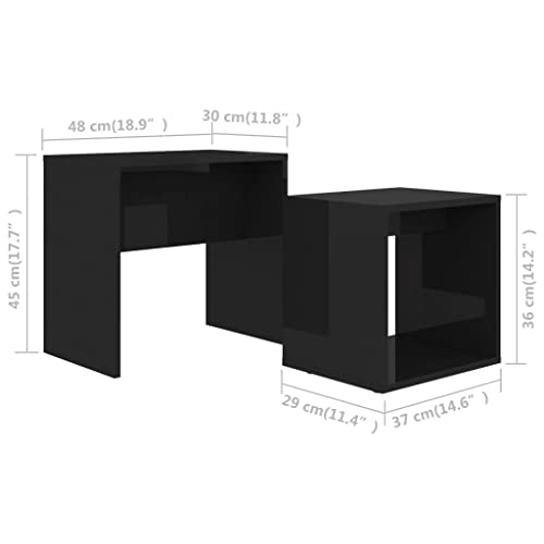vidaXL Coffee Table Set, Nesting Table with Storage, End Table for Living Room Bedroom, Home Furniture, Modern, High Gloss Black Engineered Wood