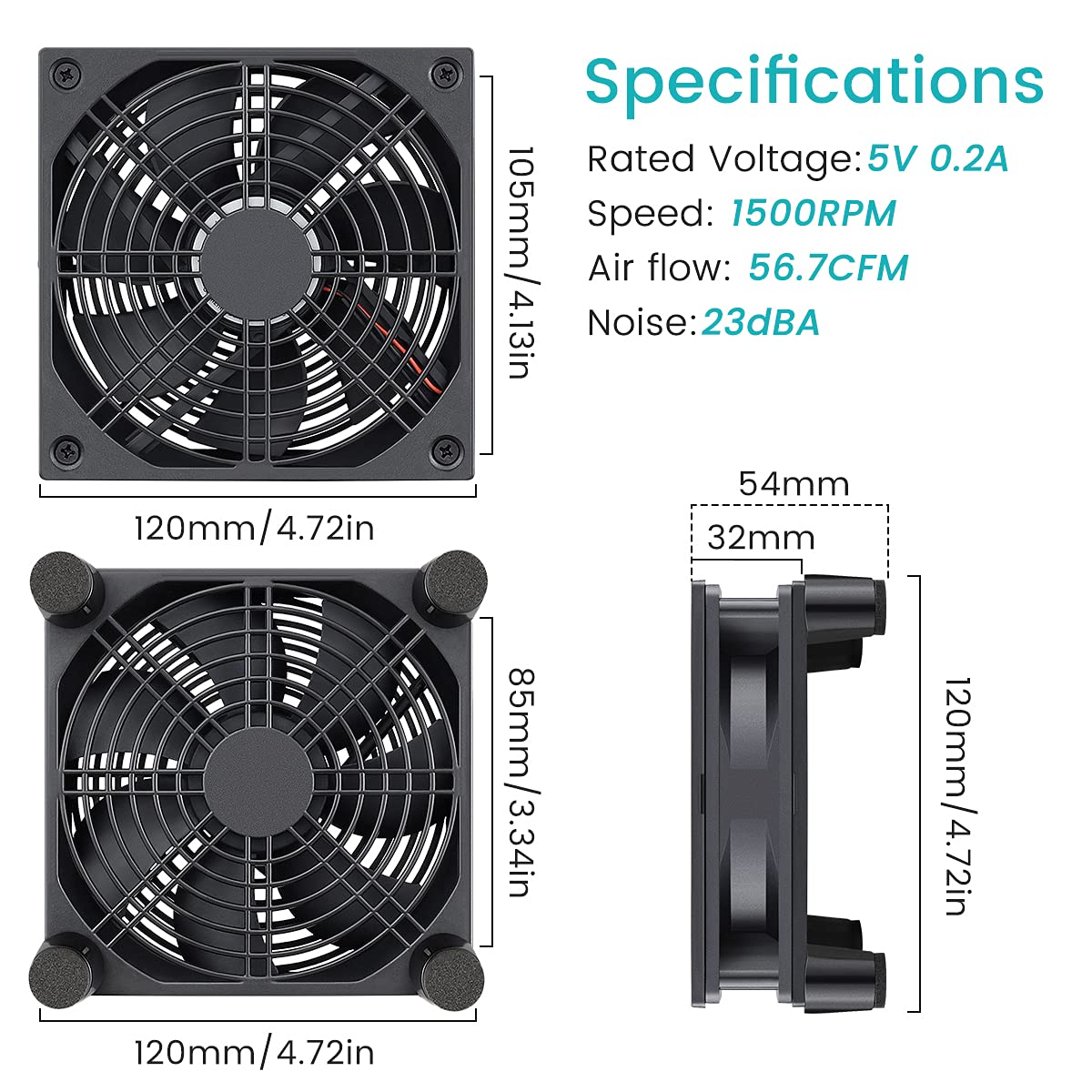 Wathai Cooling Case Fan for Receiver DVR Xbox TV Box Router 120mm x 25mm 5V USB Power