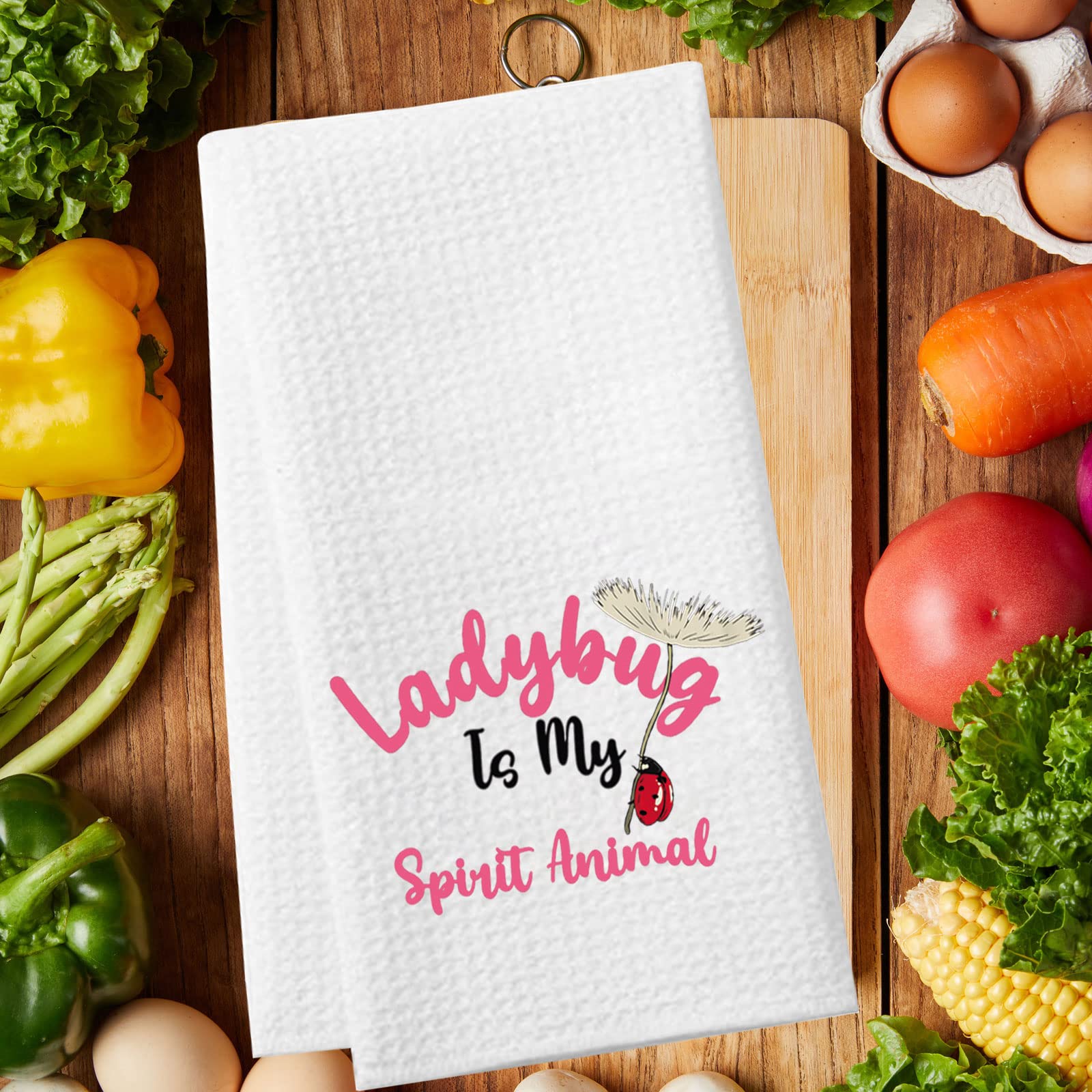 WZMPA Funny Ladybug Kitchen Towel Ladybug Lover Gift Ladybug is My Spirit Animal Dish Towel Waffle Weave Ladybug Kitchen Decor (Ladybug Spirit Animal)