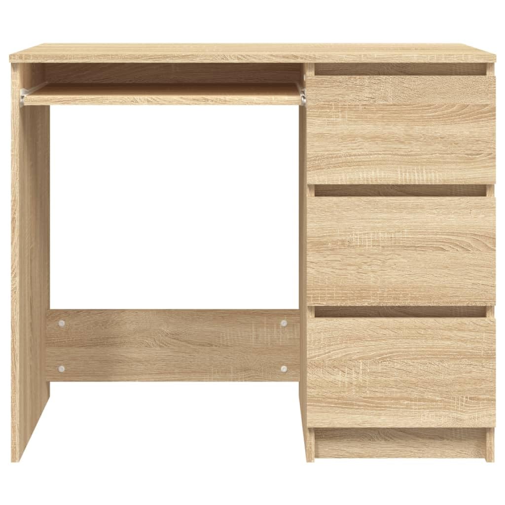vidaXL Compact Desk with Built-in Storage Drawers– Sonoma Oak Finish Engineered Wood – Scandinavian Style - Perfect for Home Office or Study Room (35.4"x17.7"x29.9")