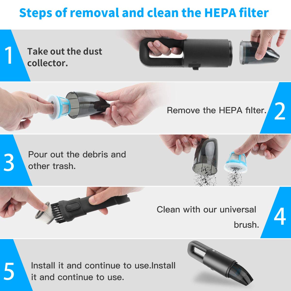 ZHENREN Handheld Vacuum Cordless Rechargeable, 6KPa Powerful Portable Handheld Vacuum, Quick Charging, Light Weight Mini Vacuum Cleaner for Home, Office and Car