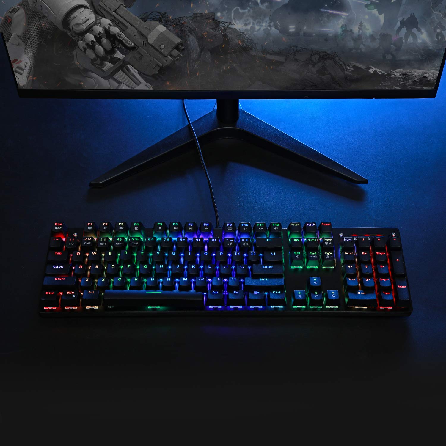 Teamwolf Mechanical Gaming Keyboard RGB 104 Full Keys Blue Switches Professional Anti-Ghost Programmable for PC Gamer and Laptop