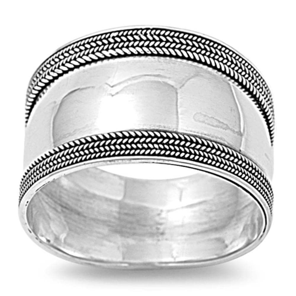 Sterling Silver Women's Bali Ring Wide 925 Band Rope Milgrain Look Size 10