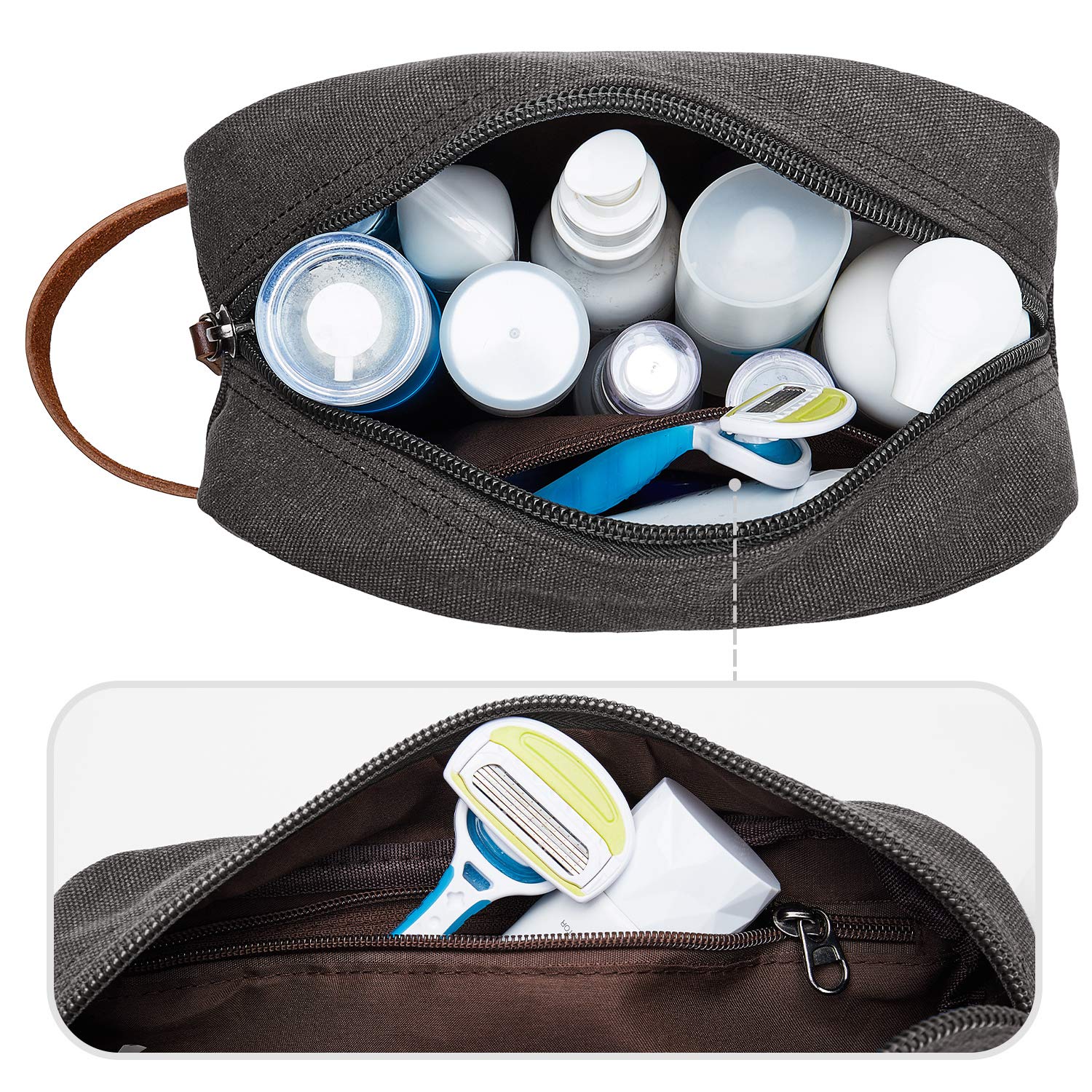 WANDF Toiletry Bag Small Nylon Dopp Kit Lightweight Shaving Bag for Kids Men and Women (Grey)