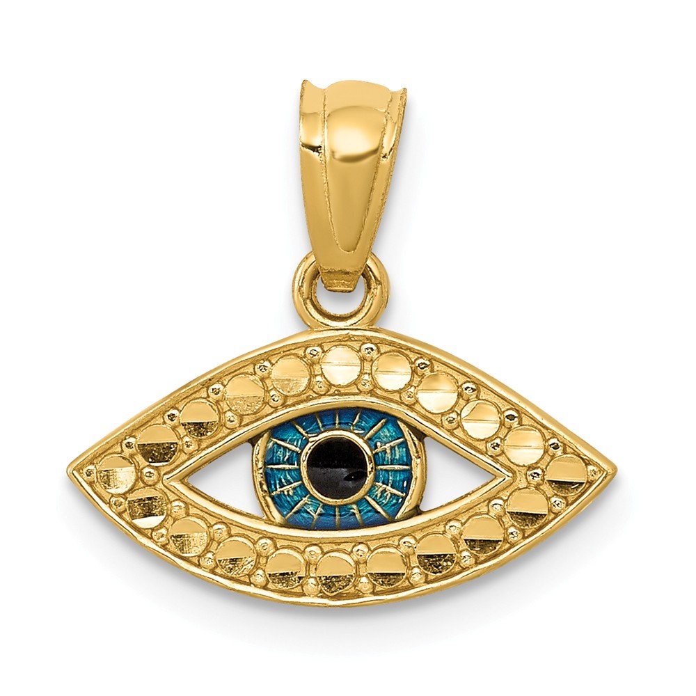 The Black Bow 14k Yellow Gold and Enameled SMALL Evil Eye Pendant, 14mm (3/5 Inch)