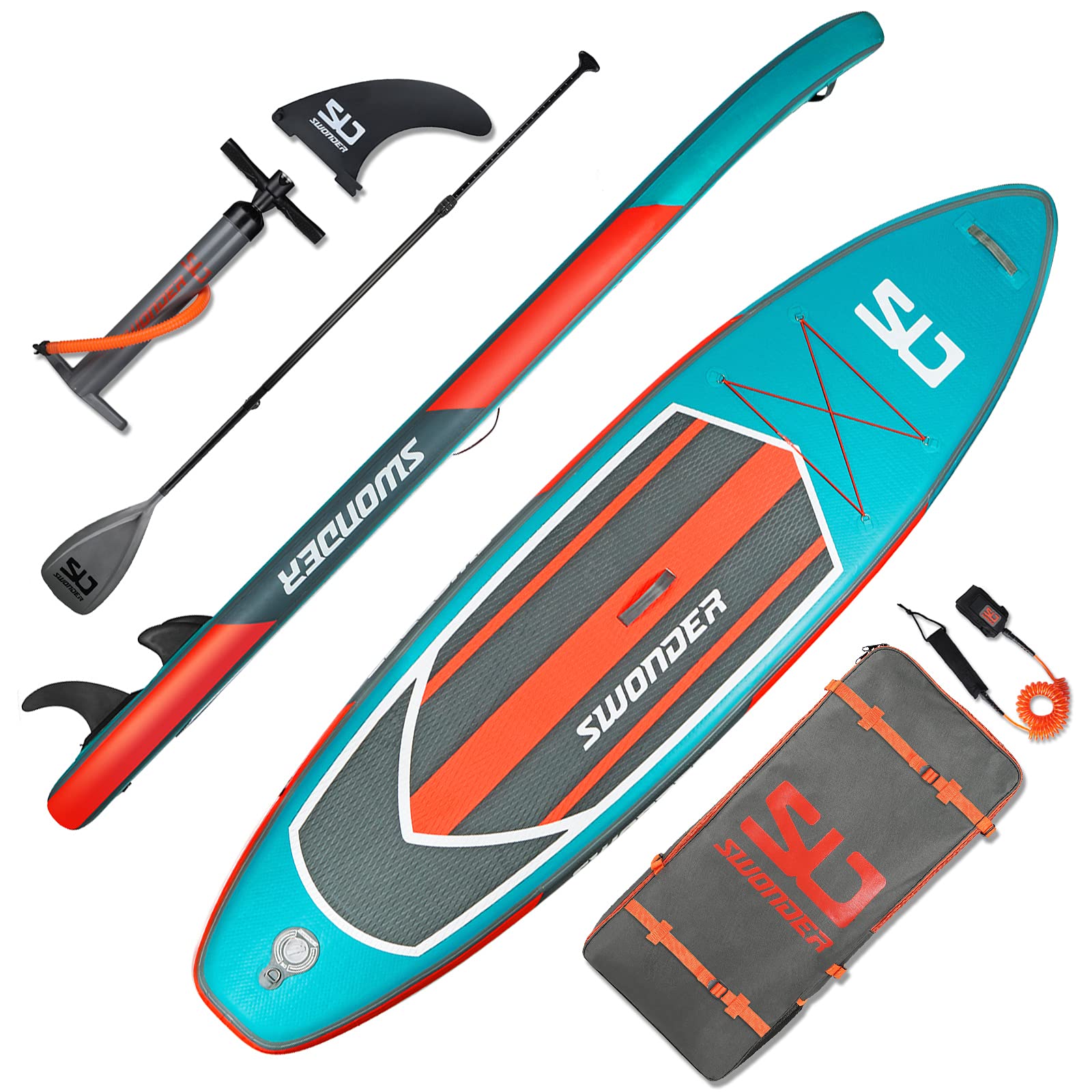 Swonder 11'6" Inflatable Stand Up Paddle Board, Heavy Duty Paddleboard for Adults and Kids, 300lbs High-Capacity SUP with Premium Accessories inc. Air Pump, Paddles, Leash, Backpack