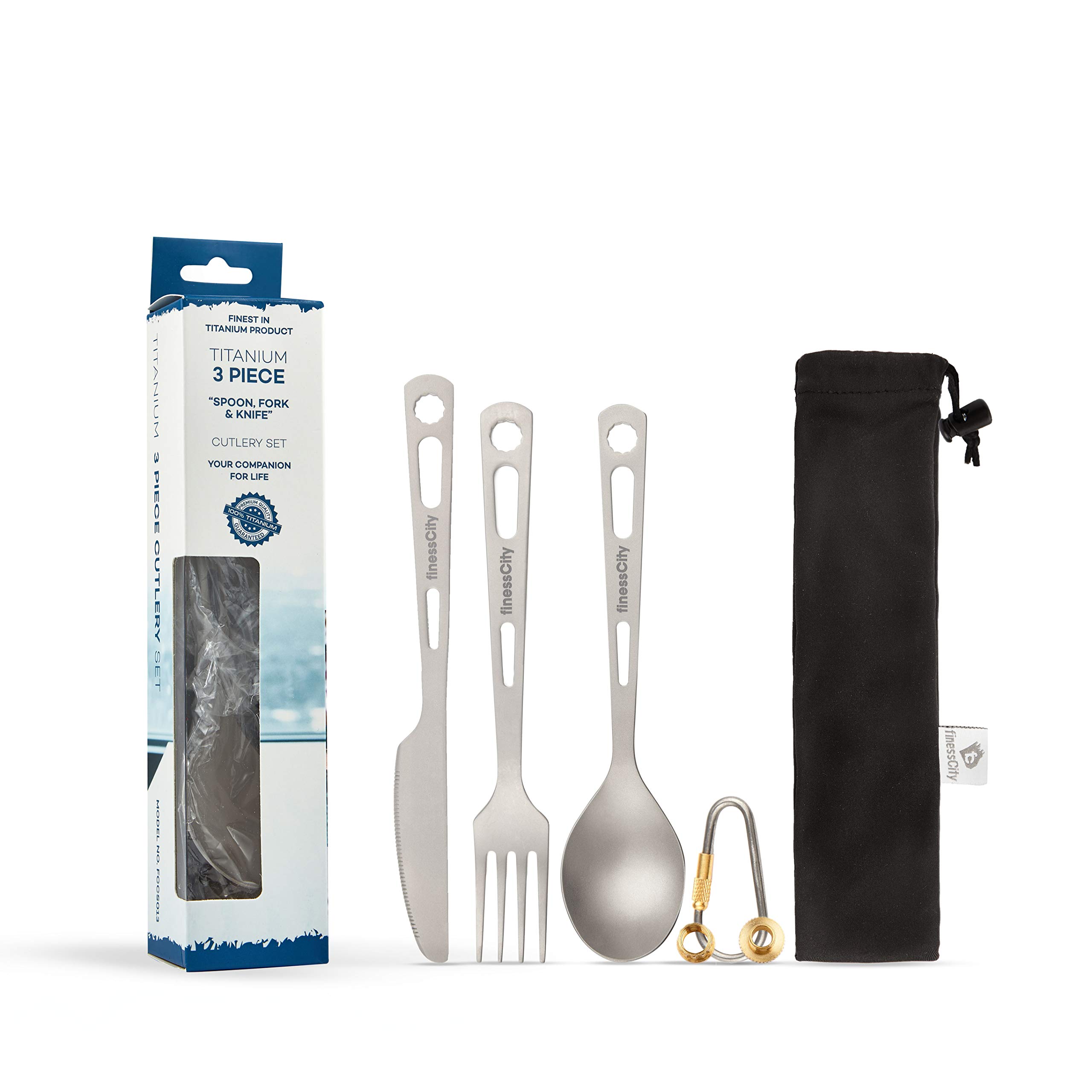 Titanium Utility Cutlery Set & Titanium Chopstick, Strong Lightweight (Ti), Healthy 4 Piece Chopsticks Knife Fork Spoon Set for Indoor/Outdoor Use in Waterproof Cloth Case