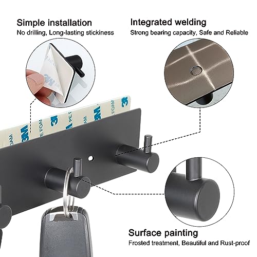 VIRFIN Key Hooks for Wall, Self Adhesive Key Holder for Wall with 2 Self-Adhesive Tapes, No Damage Key Holder Rack for Wall with 4 Key Hooks for Entryway, Door, Bathroom, Kitchen