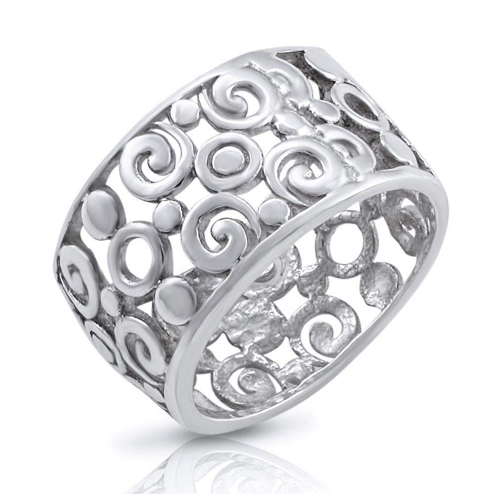Sterling Silver Swirling Scroll Filigree Band Ring - Size 8