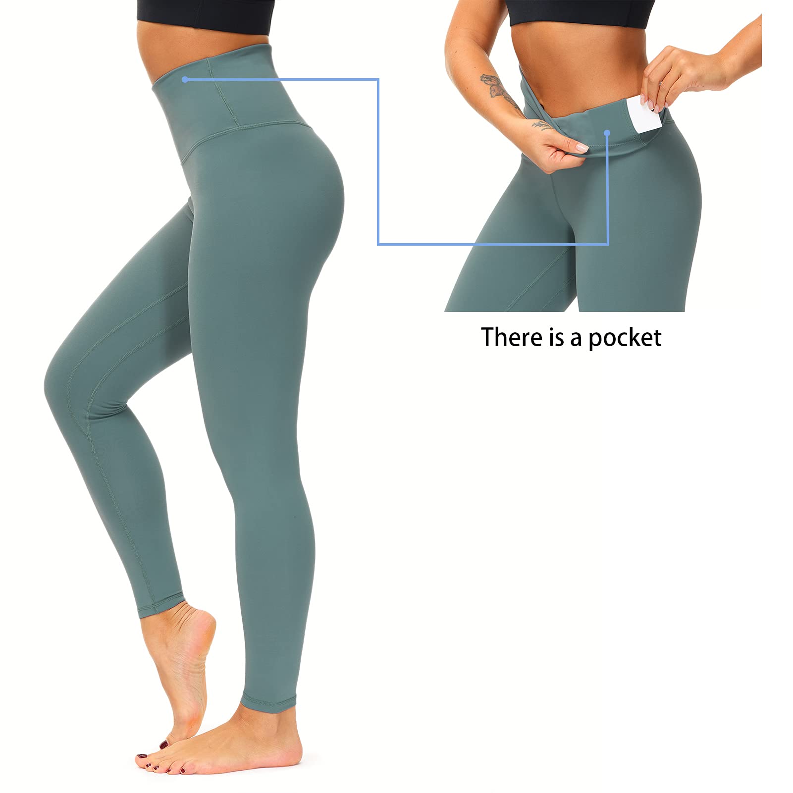 Women's High Waisted Yoga Leggings Workout Gym Tummy Control Athletic Butt Lift Compression Seamless Pants Pine Green XS