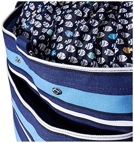 Vera Bradley Women's Deluxe Canvas Tote Bag, Navy Beach Stripe, One Size