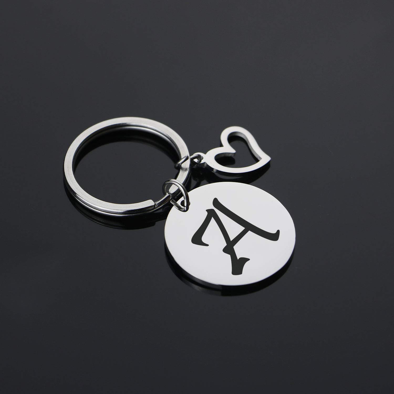 WENATA Initial Charm Keychain Letters Keychain Name Keychain Memory Keychain Initial Keyring Inspirational Jewelry Gifts for her (Initial A KR)
