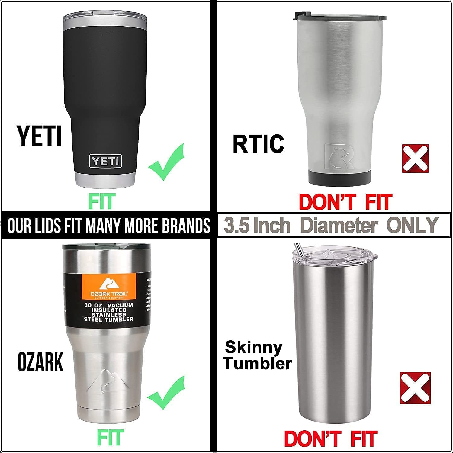 Tumbler Lid for 30 Oz Yeti Rambler, Old Style RTIC, Ozark Trails and more Cooler Cup, Sliding, Sealed, Splash Proof, and Straw Friendly (30 oz 2 Pack)