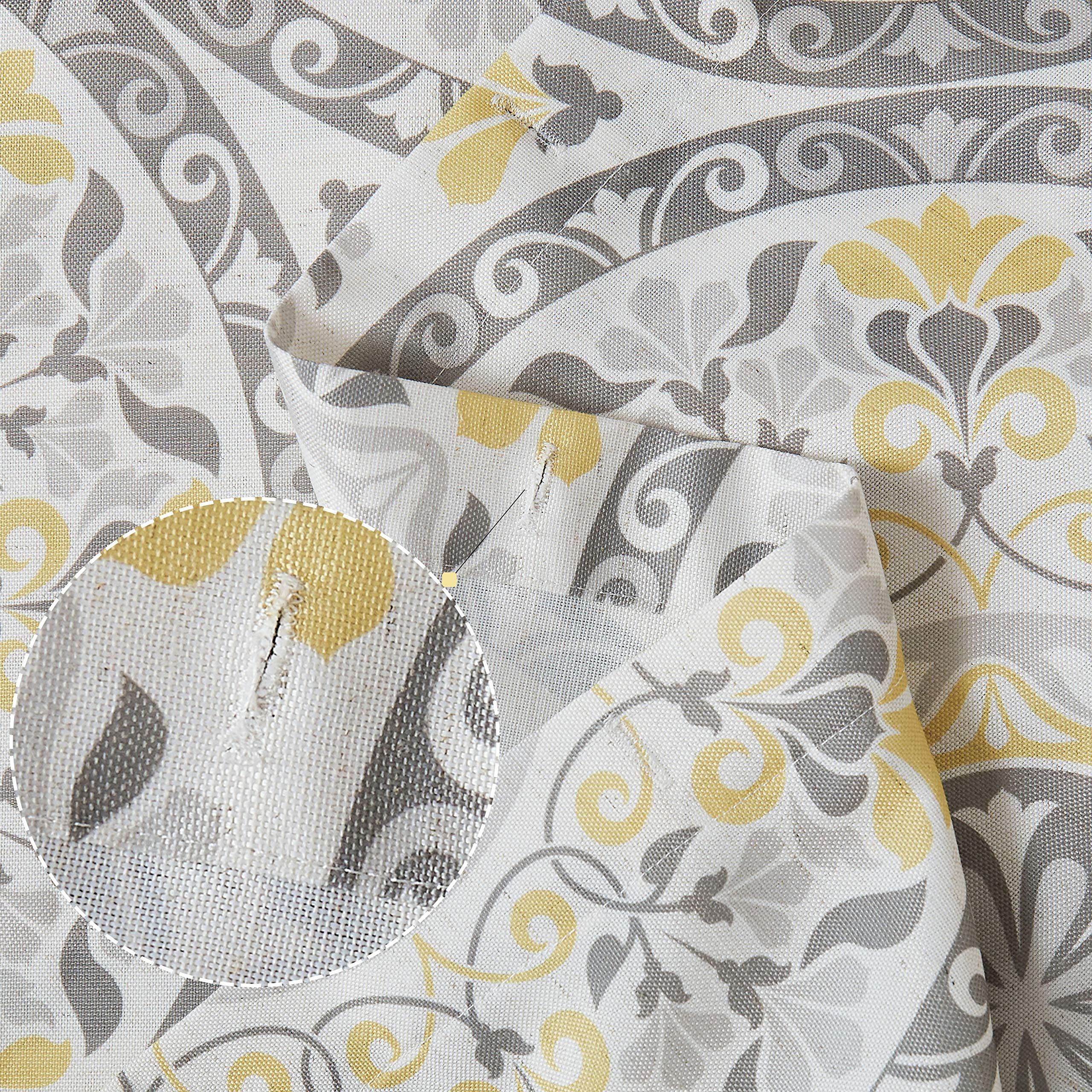Romantex Fabric Decorative Shower Curtain Medallion Print Yellow and Grey Floral 84 inch Length for Bathroom/Bathtubs,72" Wx84 L 1Panel Hookless