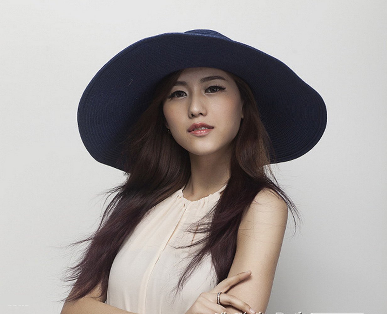 Women's Ridge Wide Floppy Brim Summer Beach Sun Hat Straw Cap Party Garden Travel (Black)