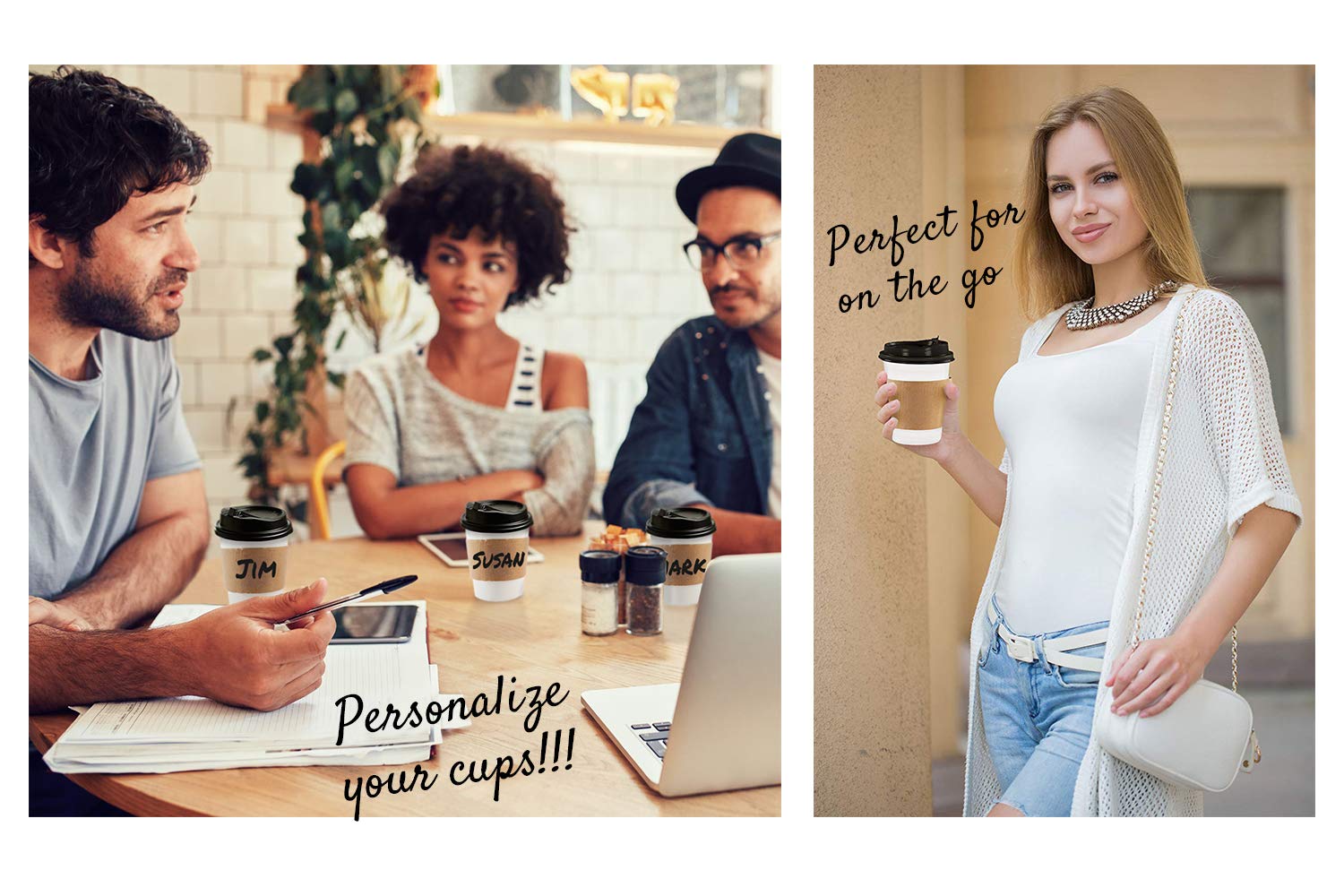 Sugarman Creations 12oz White Disposable Coffee Cups with Leak-Proof Lids. 130-Pack. Hot and Cold Beverage Drinking Cups. Jumbo Set of Paper Cups, Lids, Heat Resistant Sleeves and Stirrers