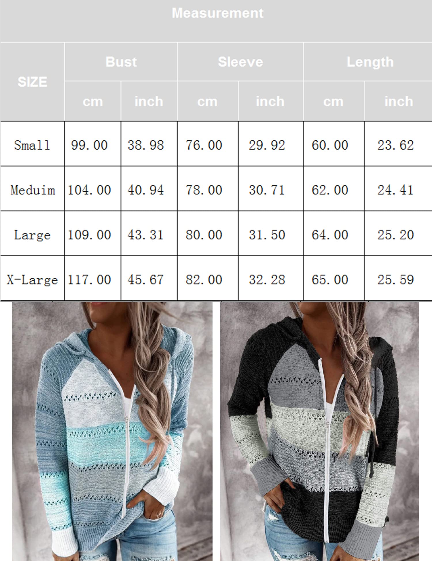 Womens Lightweight Stripes Sweatshirts Zip Up Zipper Hooded Sweatshirts Jackets Orange M