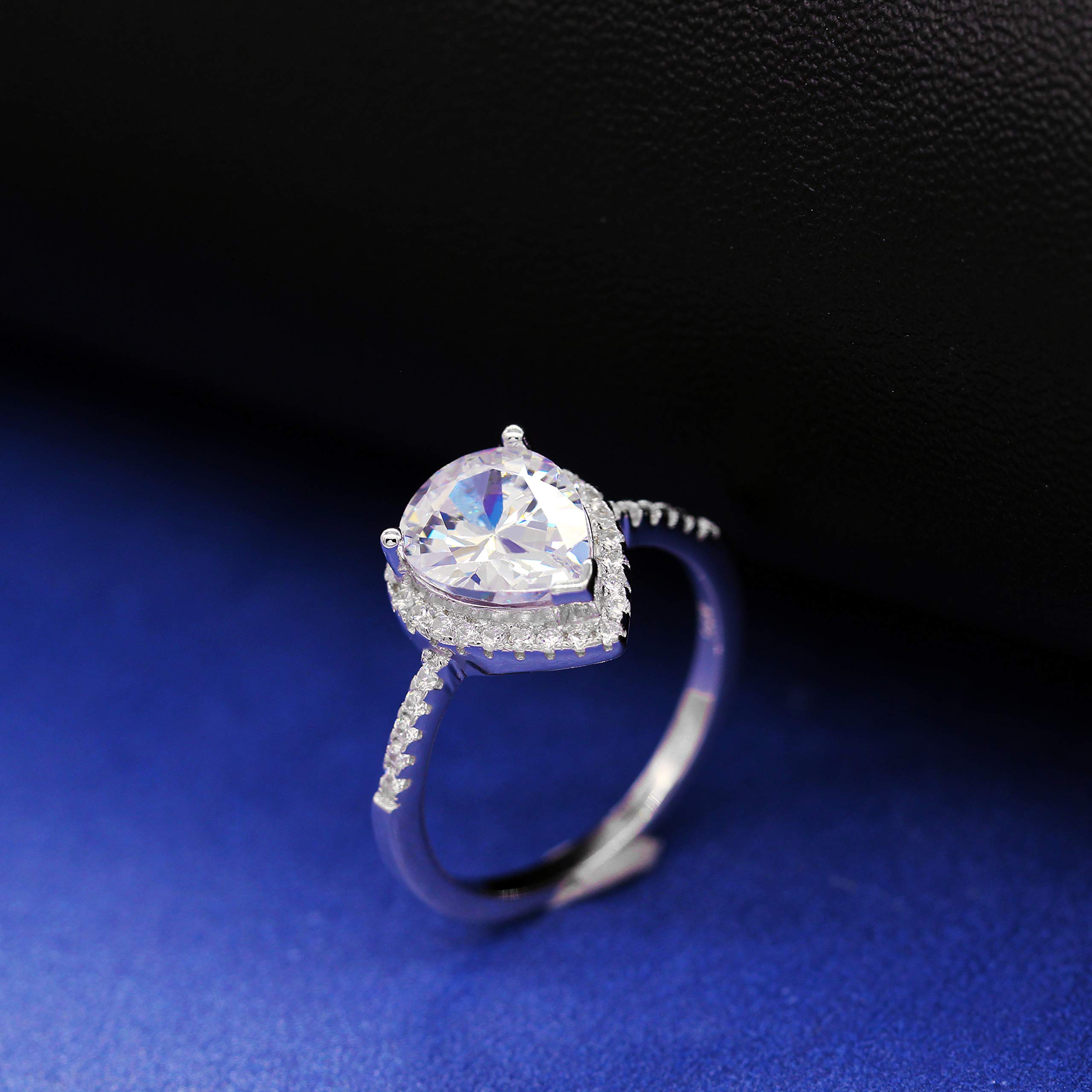 Uloveido 925 Sterling Silver Pear Shaped Ring Simulated Diamond CZ Halo Promise Engagement Ring for Her (White, Size 8) JZ116