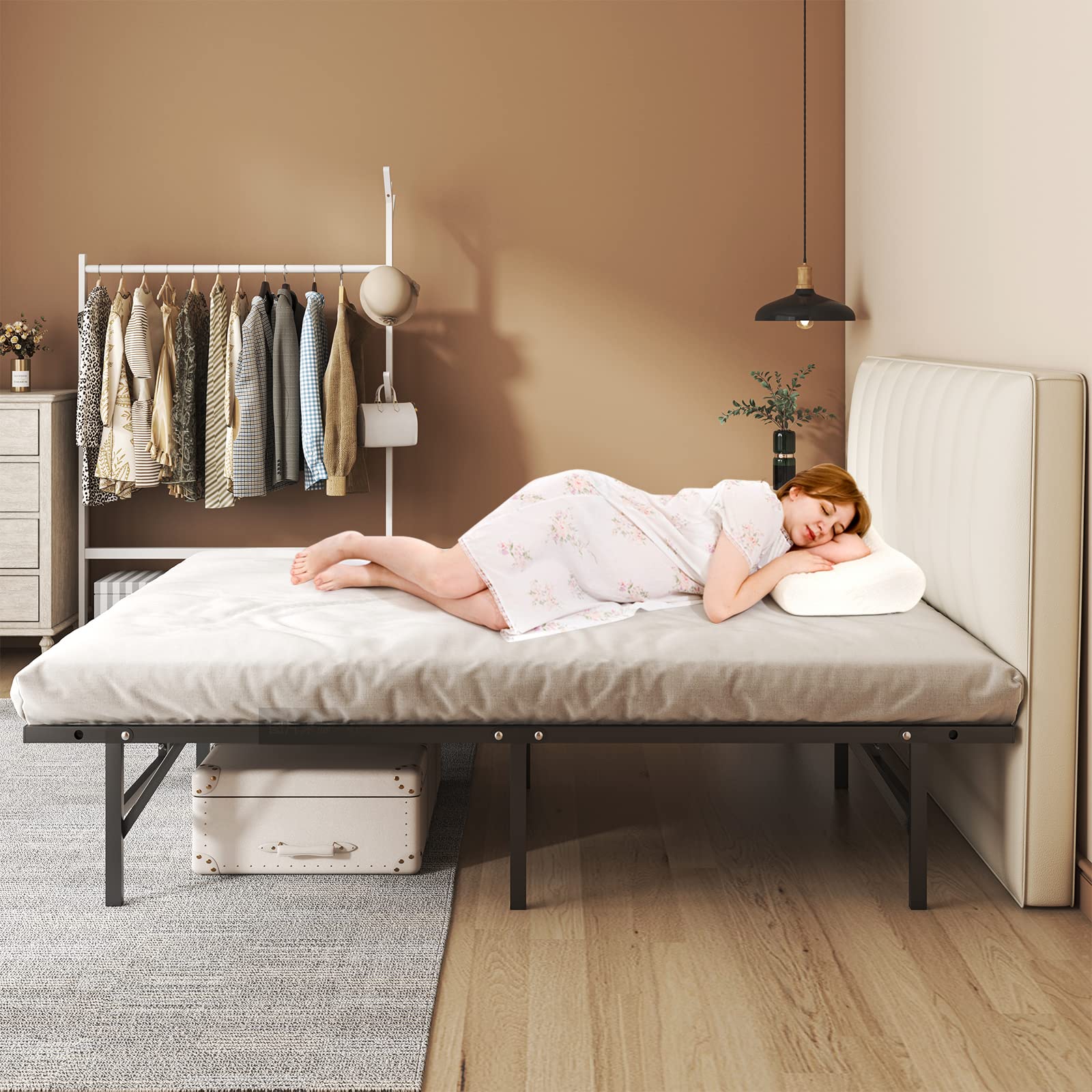 Saudism Metal Platform Bed Frame Full Size, 14 Inch Black Bed Frame, Mattress Foundation, No Box Spring Needed, Easy Assembly and Storage, Foldable, Steel Slat Support, Full