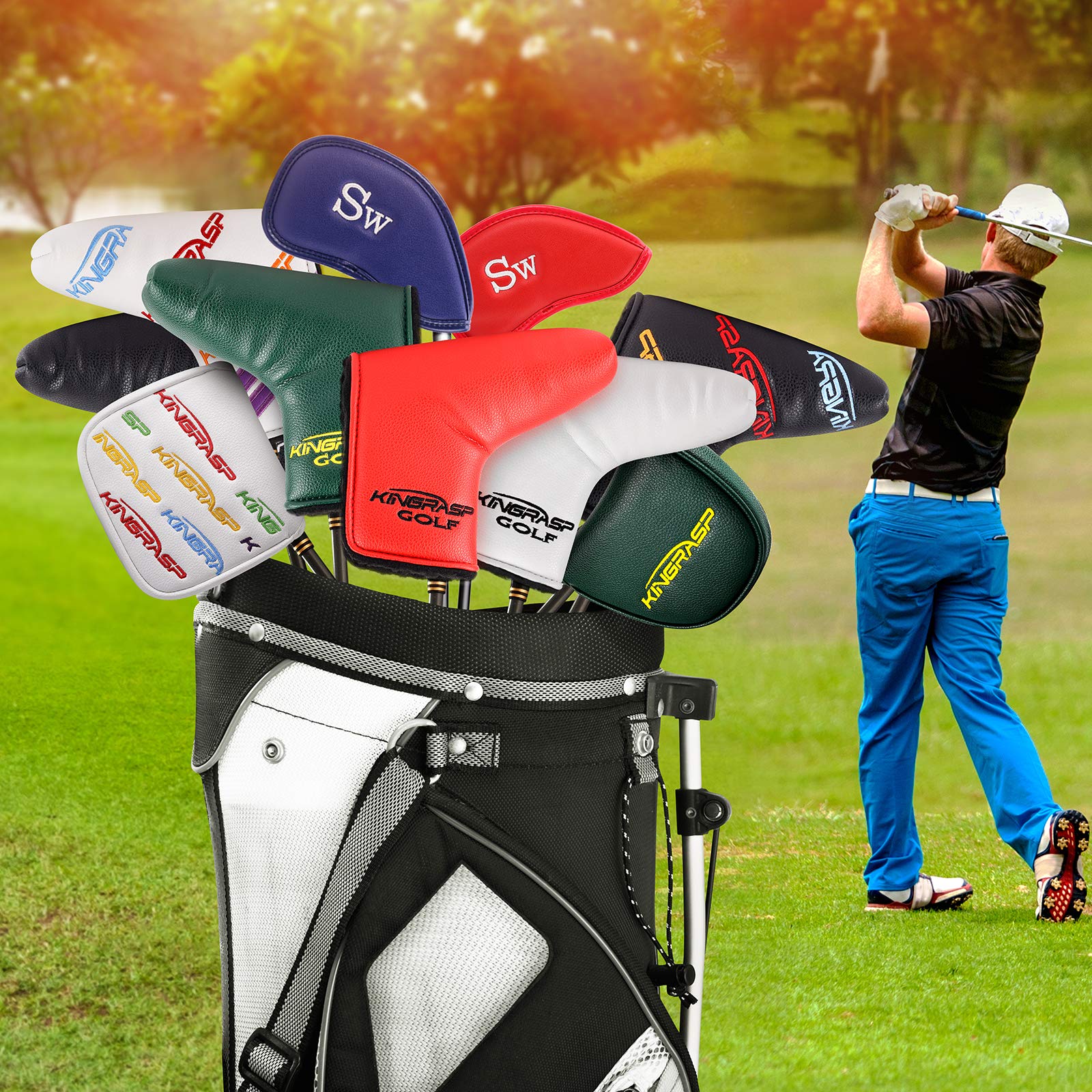 wujiang Golf Putter Head Cover PU Leather T Word Headcover Fits All Brands Men Women (Black red)